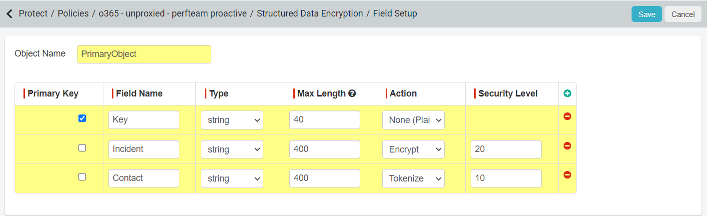 Setting Encryption/Tokenization